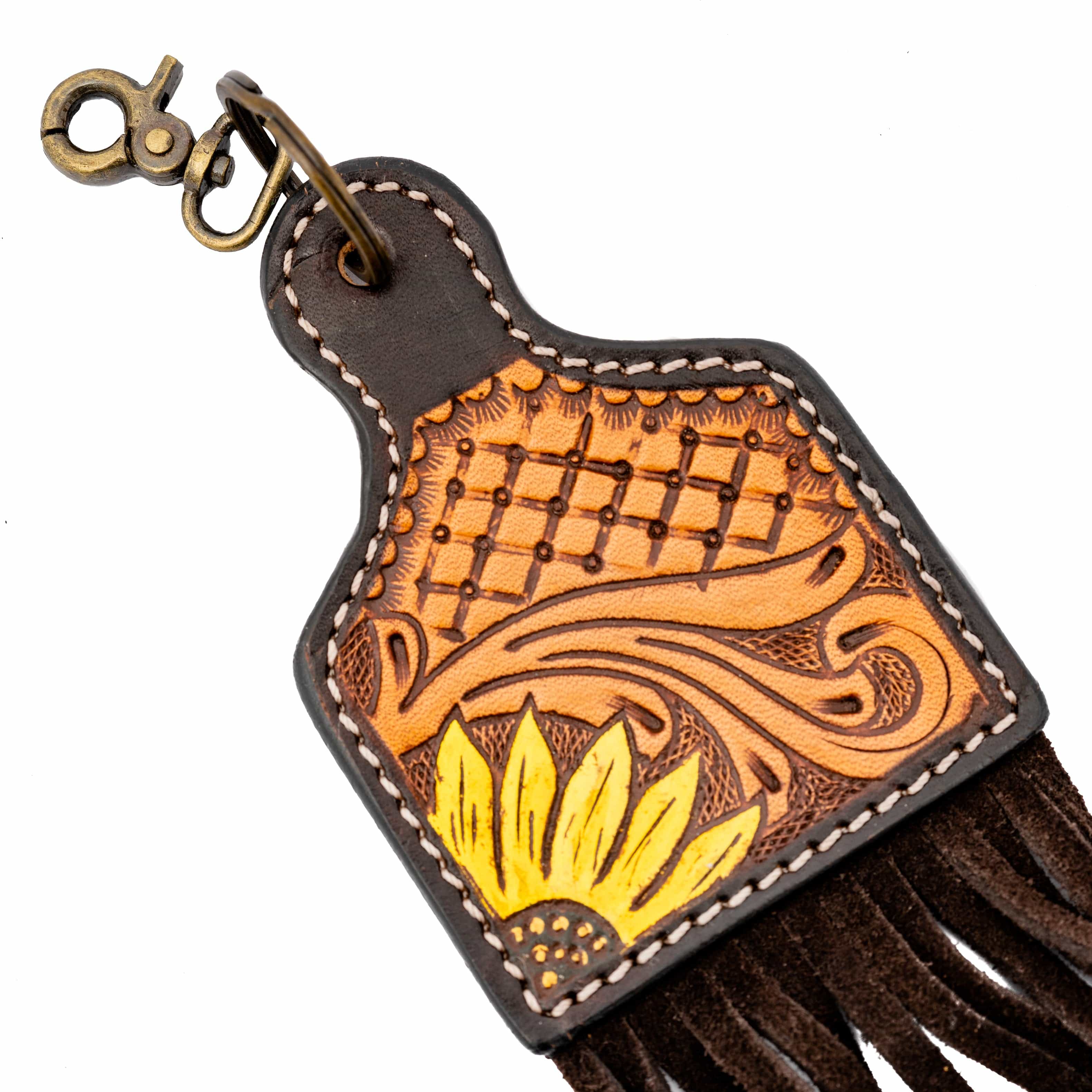 Rafter T | Tooled Leather Saddle Charm with Cactus